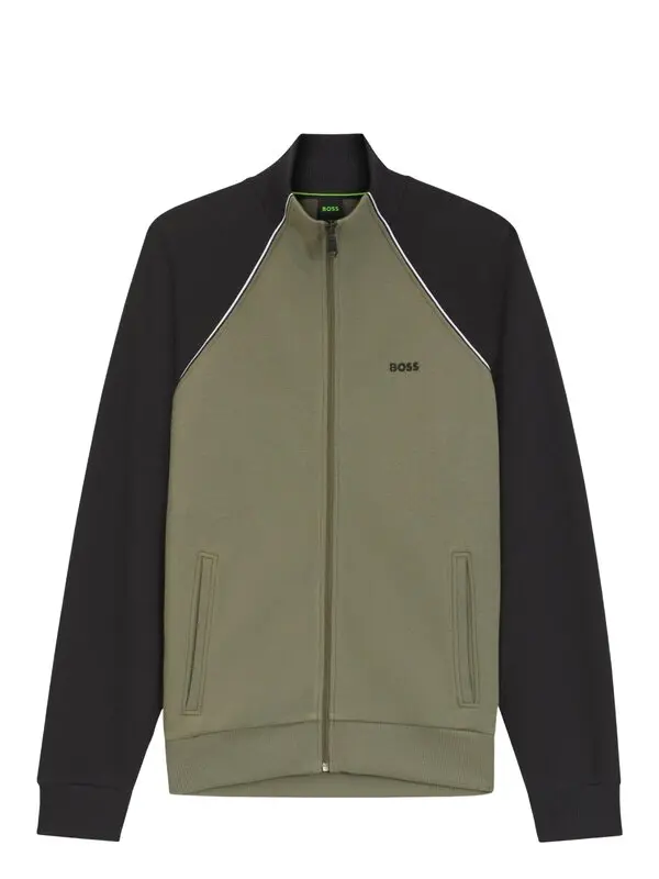 Hugo Boss Two-tone Raglan Sleeve Bomber Sweat Jacket - Green