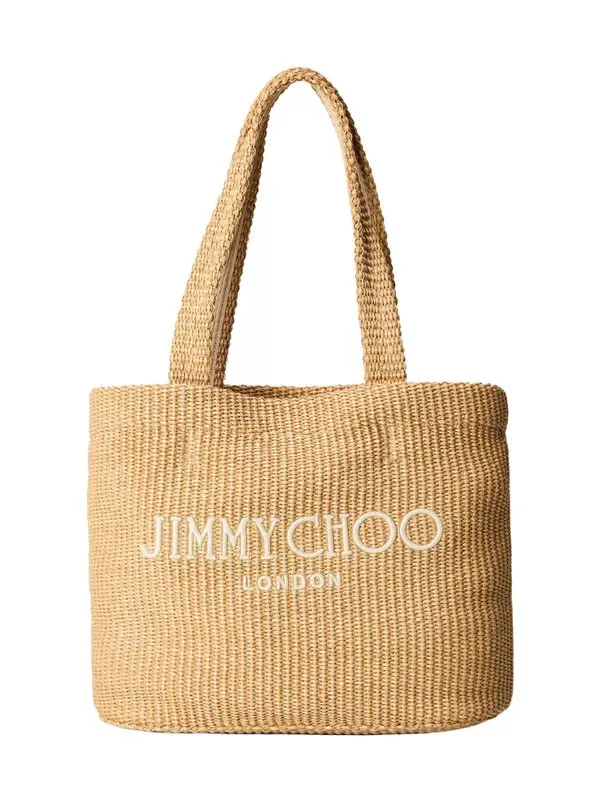 JIMMY CHOO Woven Raffia Tote Bag - Nude