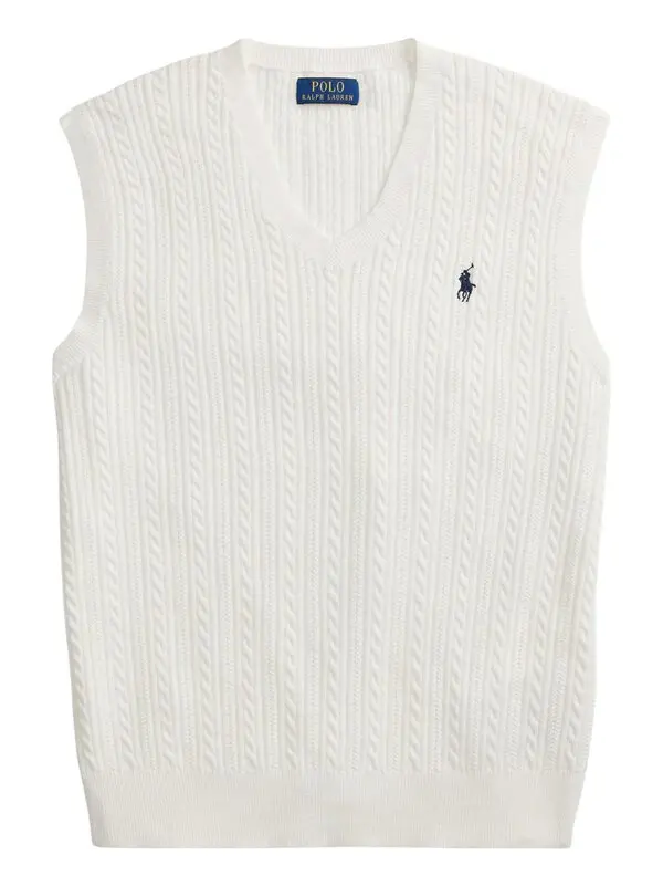 Polo Ralph Lauren Cable Knit Vest With Horse Emblem - White