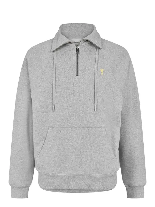 AMI Paris 1/4 Zip Fleece Sweatshirt - Gray