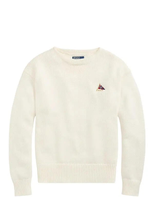 Polo Ralph Lauren Crew Neck Jumper With Flag Detail - White