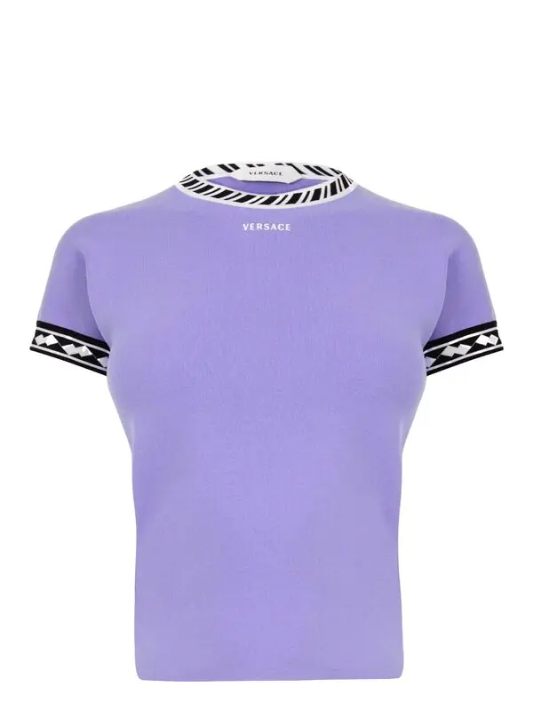 Versace Round Neck Knit Short Sleeve Top - Blue