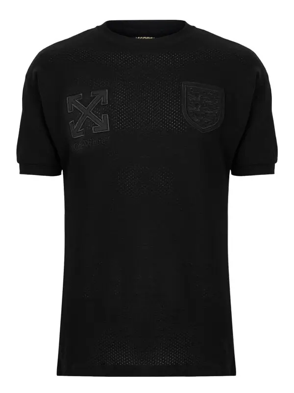 Off-White Short Sleeve Crewneck T-shirt With Embossed Motifs - Black