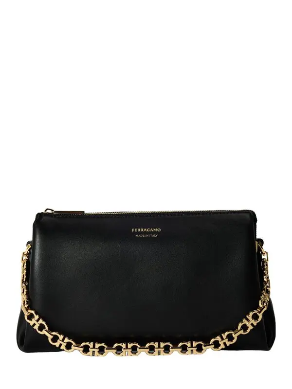 FERRAGAMO Gancini Chain Shoulder Bag - Black