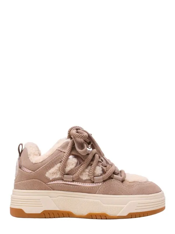 Steve Madden Suede Platform Sneakers With Shearling Accents - Nude