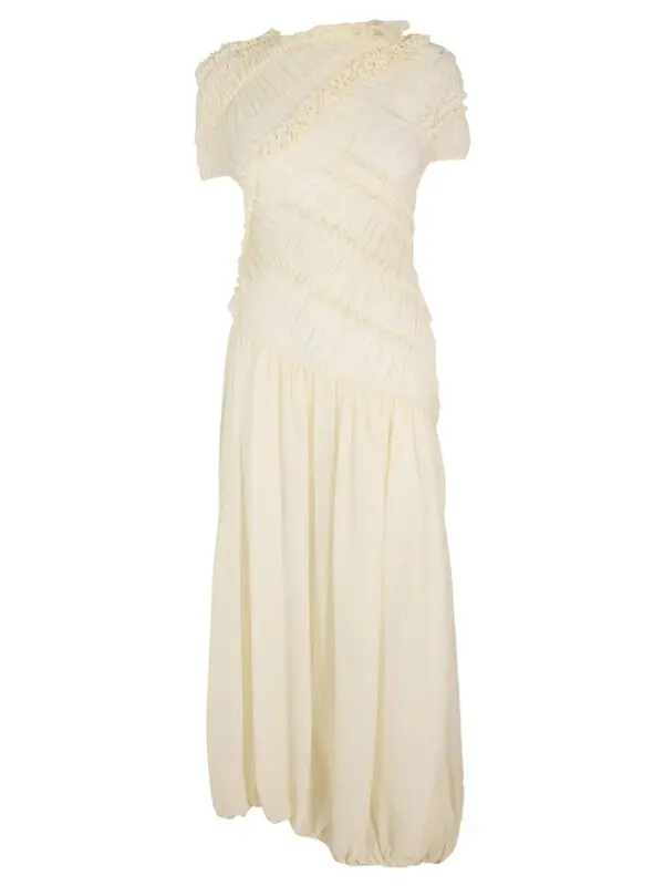 Magda Butrym Maxi Dress With Draping And Ruffles - Nude