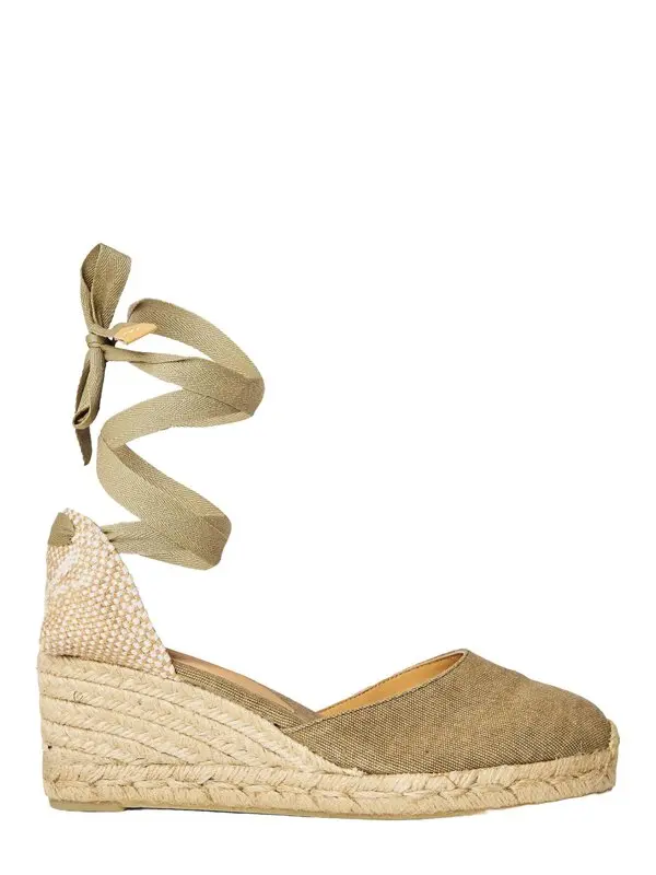 CastaÑer Textile Espadrille Wedge With Ankle Tie - Nude