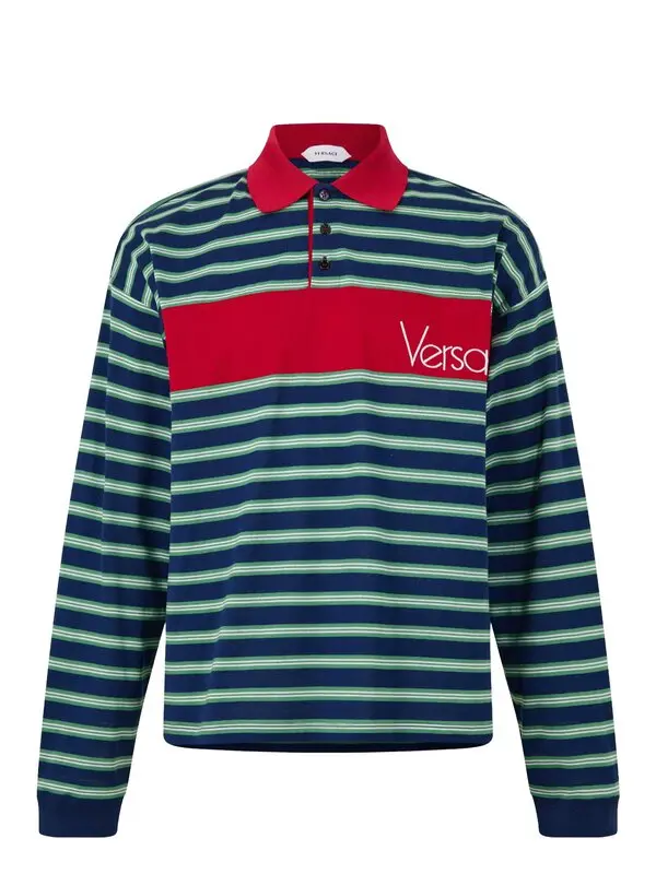 Versace Striped Long-sleeve Polo Shirt - Blue