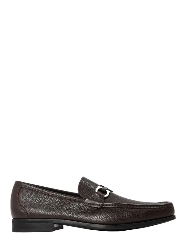 FERRAGAMO Grained Leather Loafer With Metal Horsebit Detail - Black
