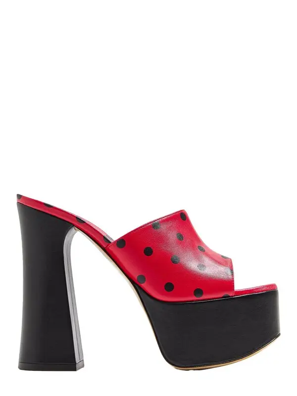 Moschino High Heel Platform Mules With Polka Dot Detailing - Red