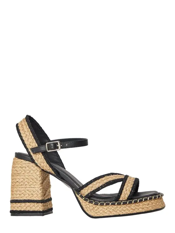 CastaÑer Woven Raffia Platform Block Heel Sandals - Black