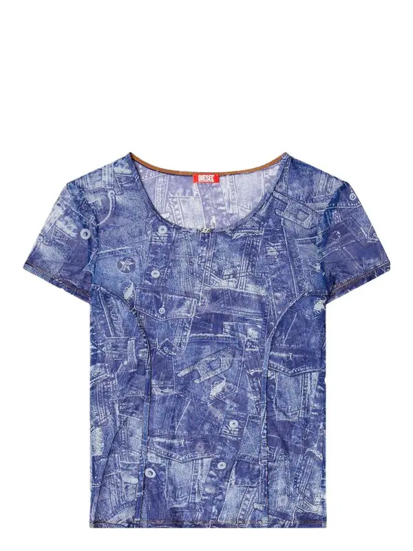 DIESEL® Fitted Cropped Short Sleeve Top - Blue