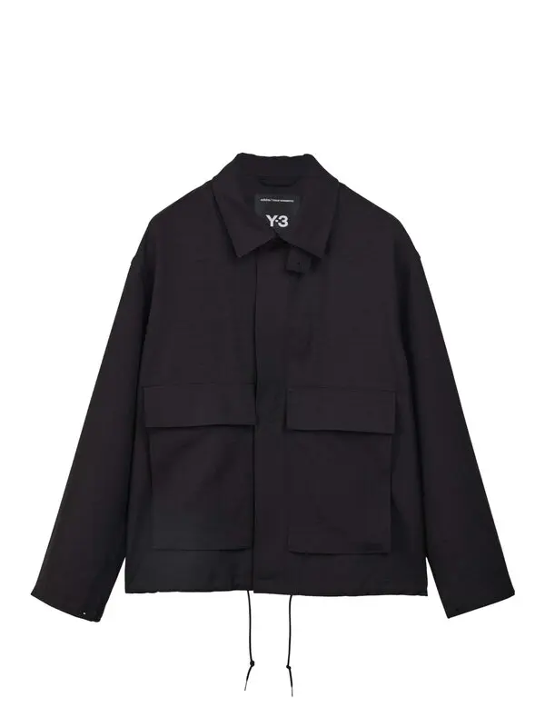 Y3 Cropped Collared Overshirt Jacket - Black