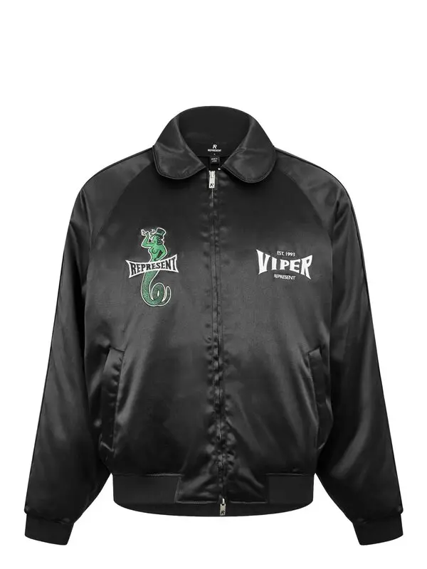 REPRESENT Satin Varsity Jacket With Embroidered Graphics - Black