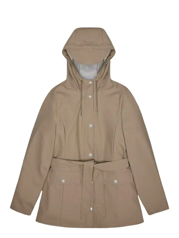 Rains Curve Waterproof Jacket With Drawstring Hood And Belted Waist - Light Brown