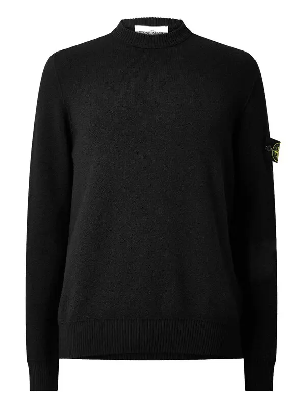 Stone Island Crew Neck Sweater With Signature Patch - Black