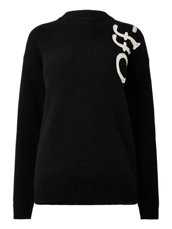Off-White Crew Neck Knit Sweater With Embroidered Detailing - Black