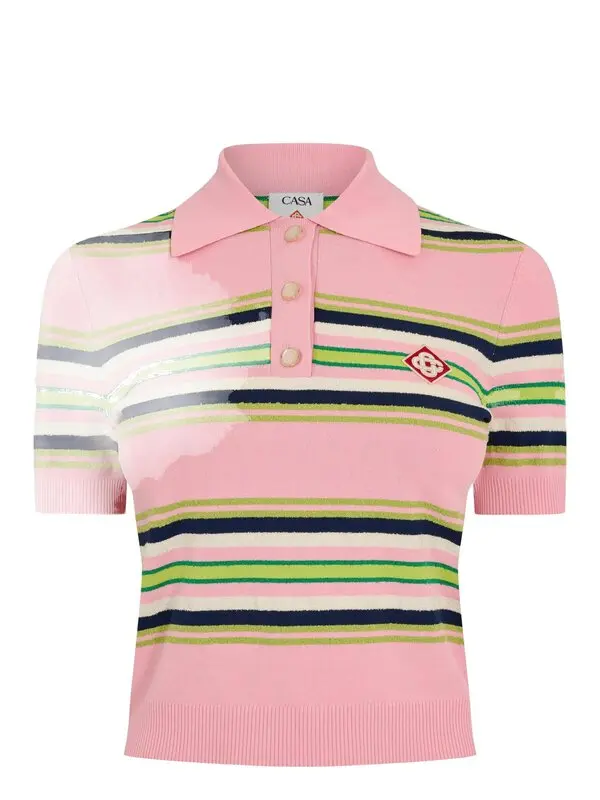 Casablanca Striped Knit Polo Shirt - Pink