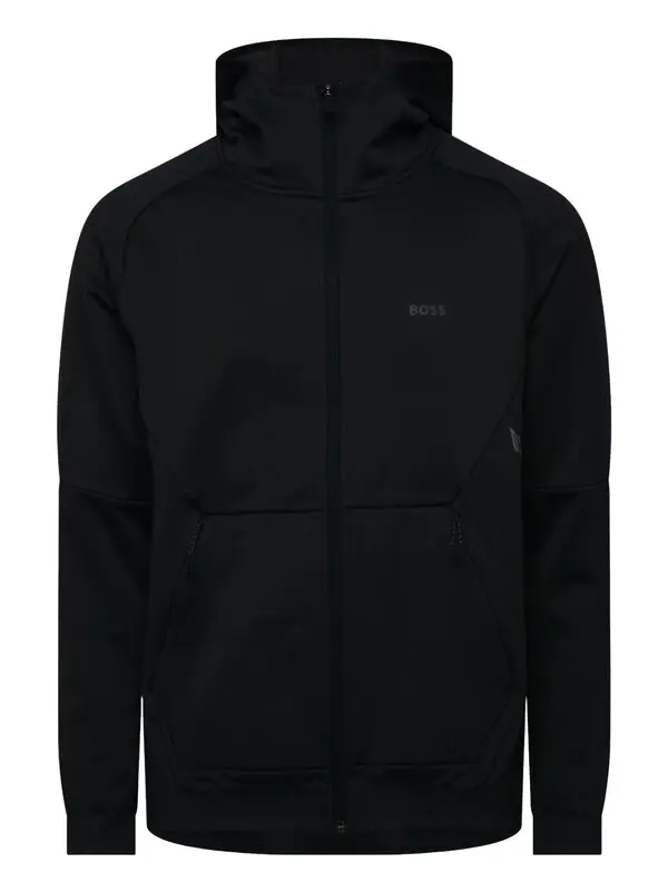 Hugo Boss Performance Hooded Sweat Jacket With Logo Detail - Black