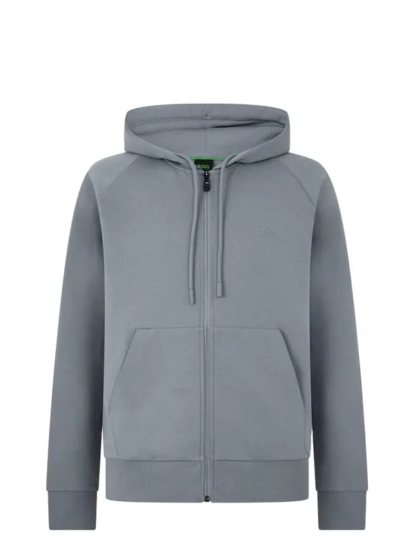 Hugo Boss Full-zip Hoodie With Drawstring Hood And Kangaroo Pockets - Gray