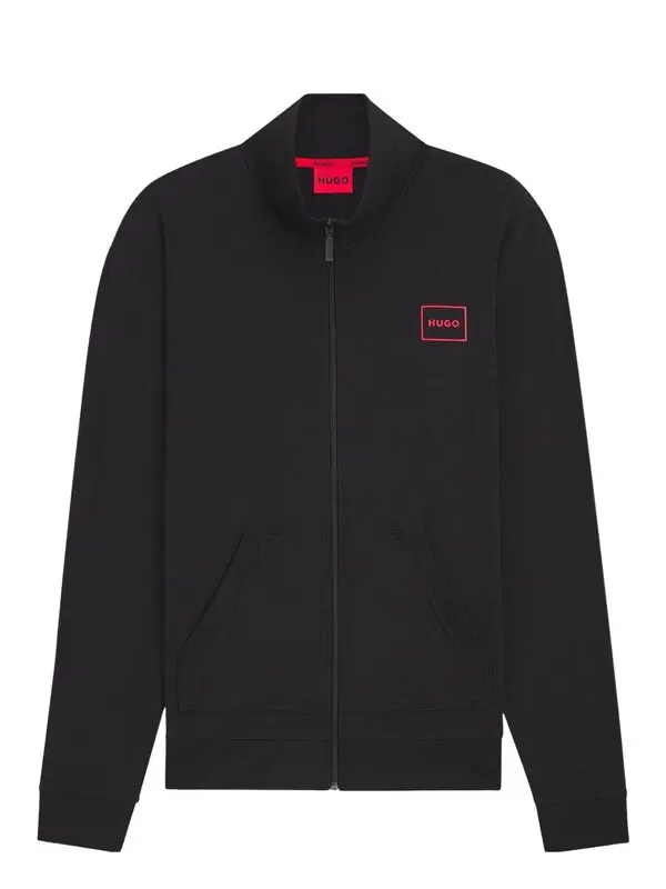 Hugo Boss Stand-collar Fleece Full-zip Sweat Jacket With Logo Patch - Black
