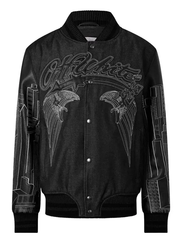 Off-White Varsity Jacket With Embroidered Details - Black