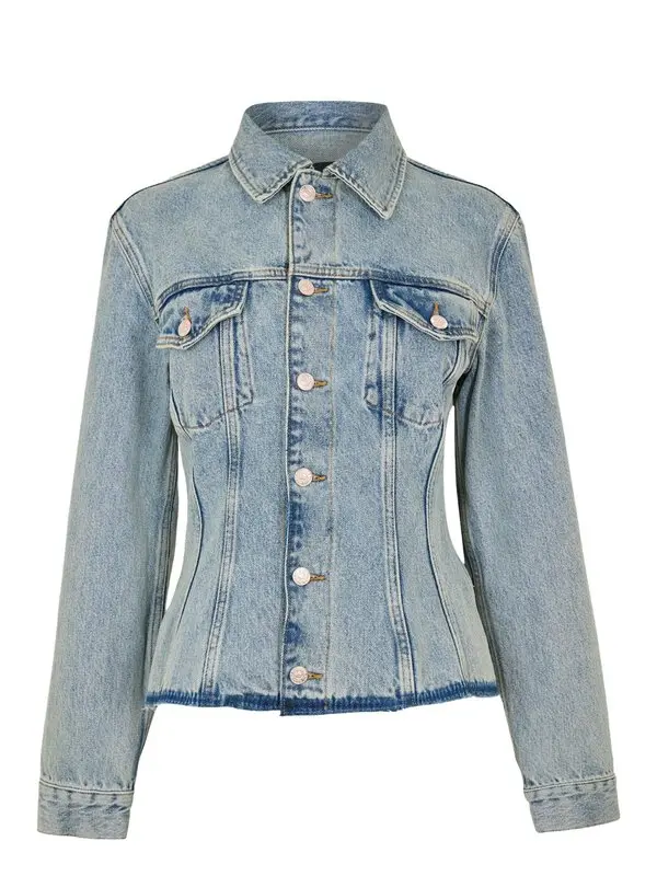 7 For All Mankind Collared Long Sleeve Denim Jacket - Blue
