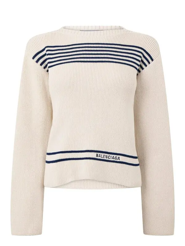 Balenciaga Off-white Striped Crew Neck Knit Sweater - Nude