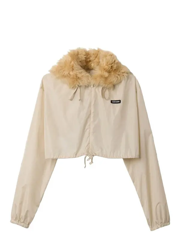 Miu Miu Technical Fabric And Shearling Trimmed Windbreaker - Ivory