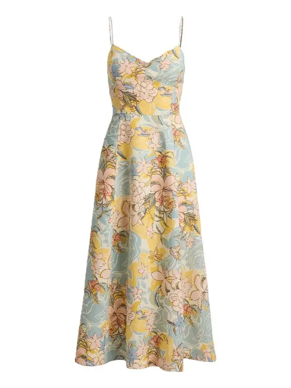 Ralph Lauren Spaghetti Strap Floral Print Midi Dress - Nude