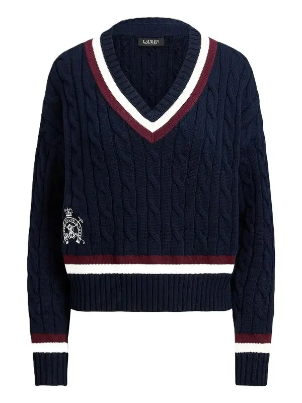 Ralph Lauren Cable Knit V-neck Sweater - Black