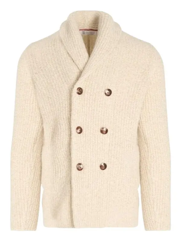 Brunello Cucinelli Double Breasted Shawl Collar Cardigan - Cream