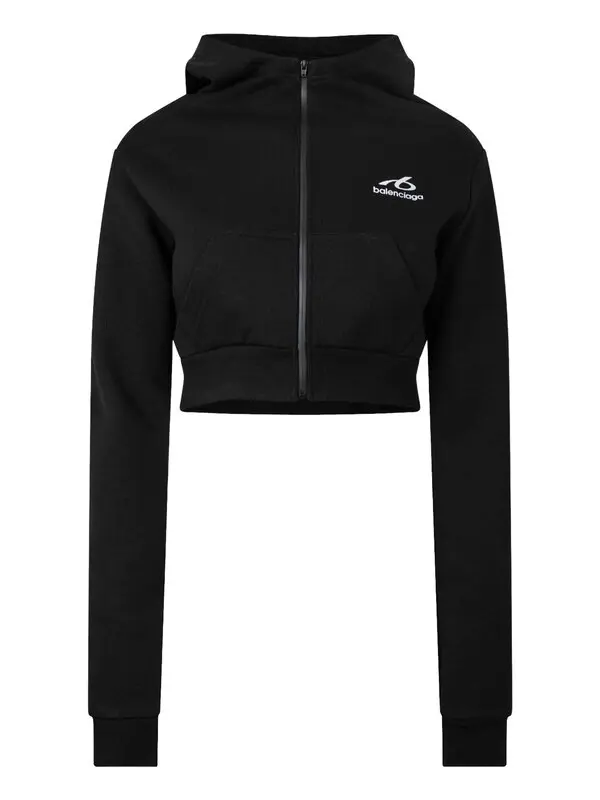 Balenciaga Cropped Zip-up Hooded Jacket - Black