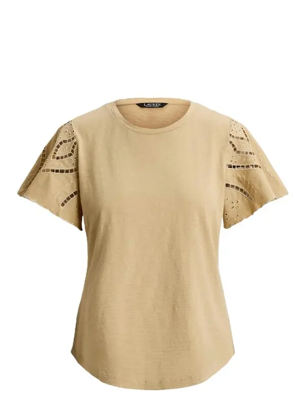 Ralph Lauren Crew Neck T-shirt With Embroidered Sleeves - Nude
