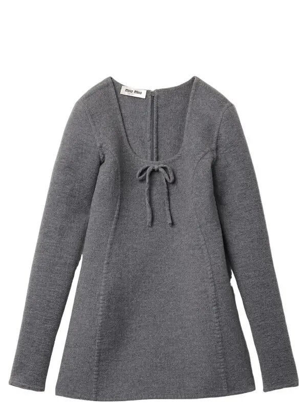 Miu Miu Double-layer Wool Dress With Bow Neckline - Grey
