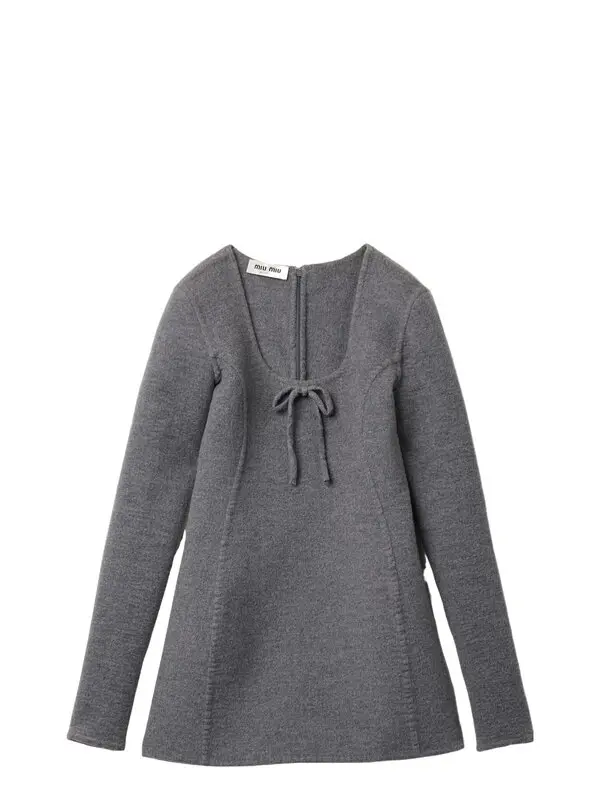 Miu Miu Double-layer Wool Dress With Bow Neckline - Grey