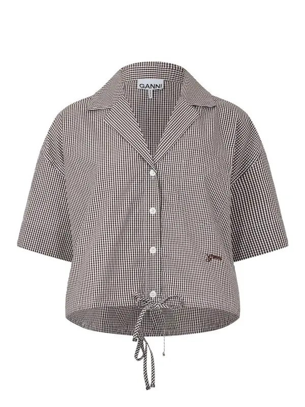 GANNI Cropped Gingham Shirt - Gray