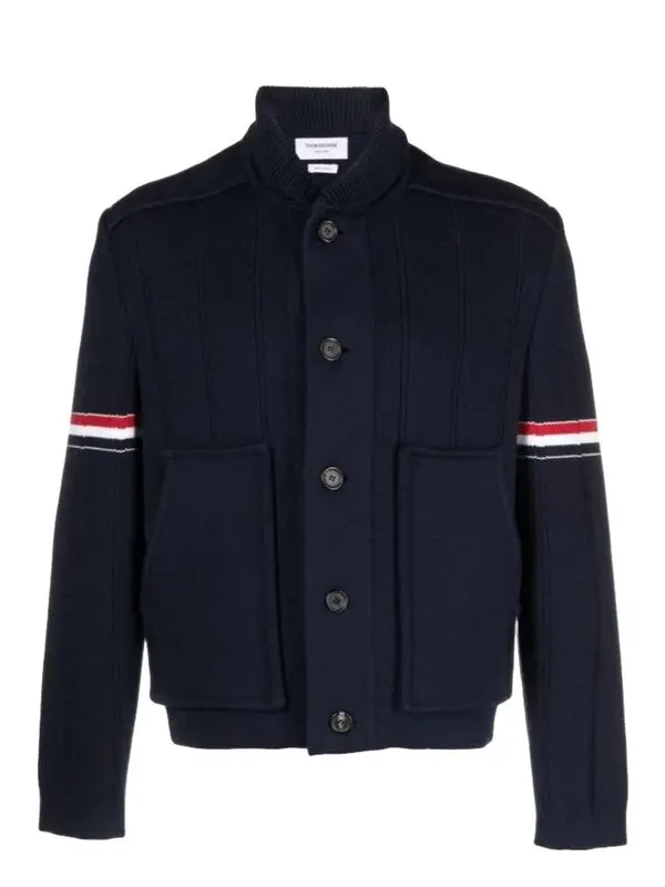 Thom Browne Long Sleeve Jacket With Striped Cuffs - Navy Blue