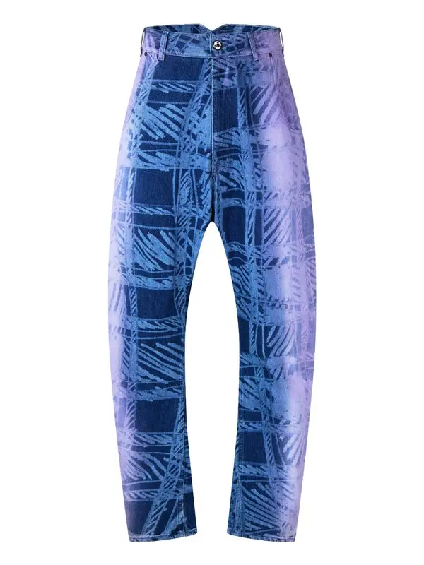 VIVIENNE WESTWOOD High-waisted Straight-leg Denim Pants With Leaf Print - Blue