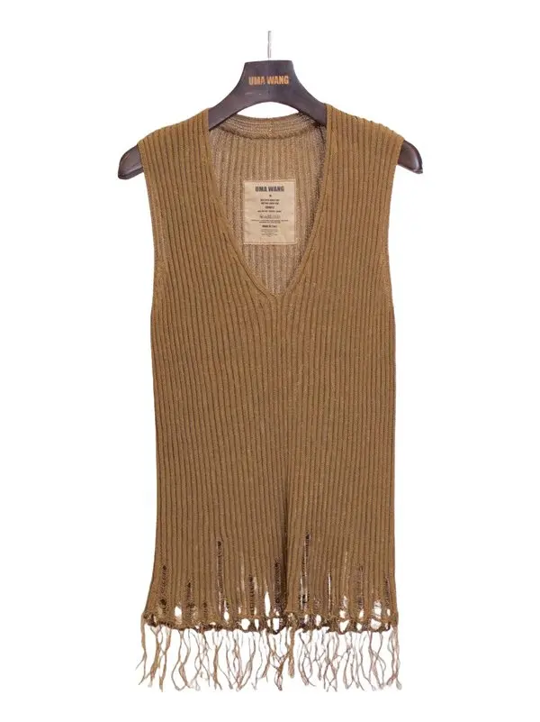 UMA WANG V-neck Knit Vest With Fringed Hem - Mustard-colored