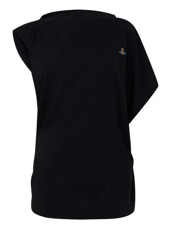 VIVIENNE WESTWOOD Asymmetrical Draped Sleeveless Top With Embroidered Emblem - Black