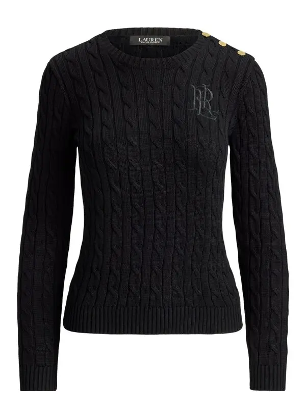 Ralph Lauren Cable Knit Crew Neck Jumper With Button Detail - Black