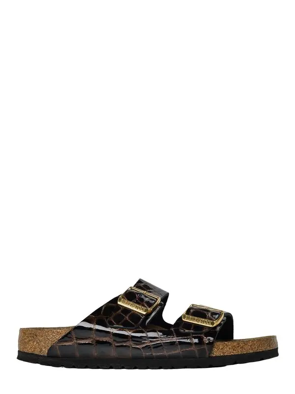 BIRKENSTOCK Glossy Crocodile-effect Slide Sandals With Metal Buckles - Black