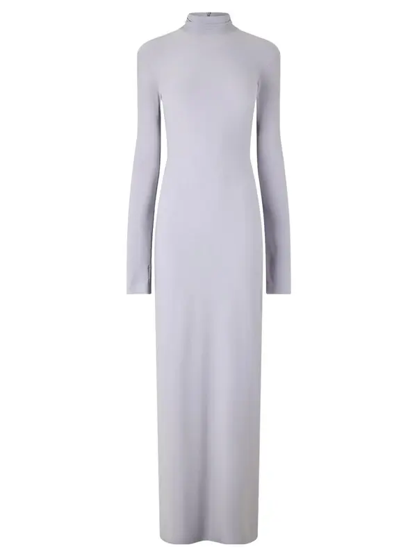 Norma Kamali Form-fitting Maxi Dress With Mock Neck And Long Sleeves - Gray