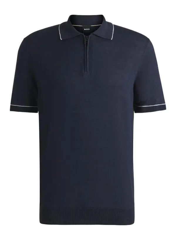 Hugo Boss Half-zip Linen Polo Shirt - Dark Blue