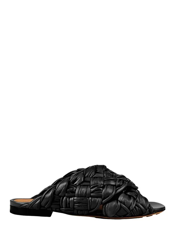 Bottega Veneta Woven Flat Mules - Black