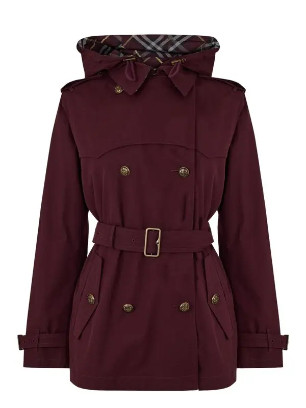 Burberry Double-breasted Trench Coat With Hood - Brown