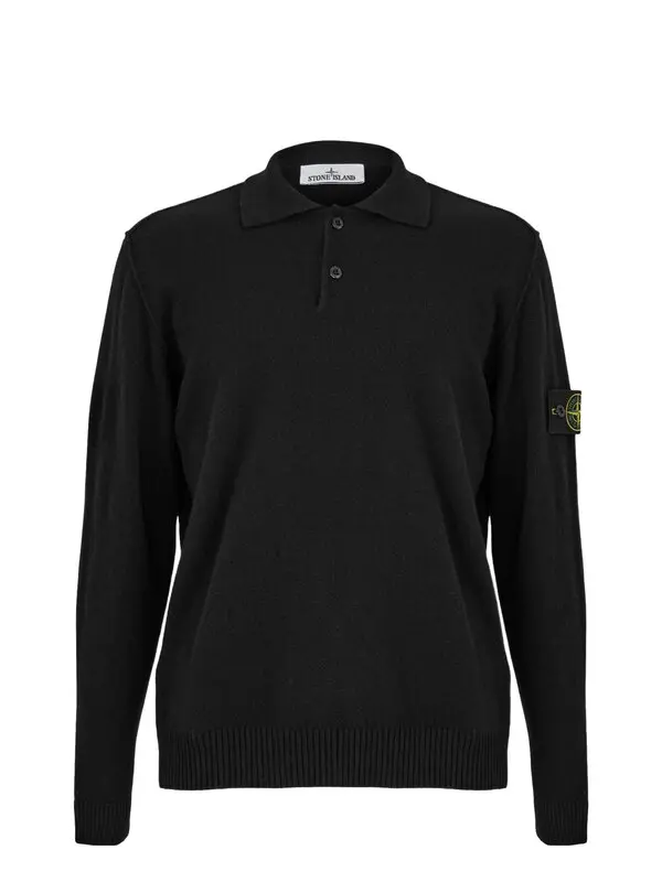 Stone Island Pure Black Lapel Long-sleeve Knitwear - No