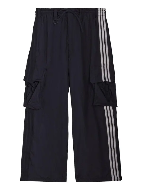 Y3 Wide Leg Cargo Pants With Signature Stripes - Black