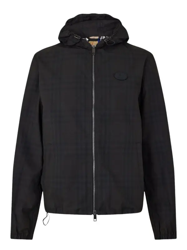 Burberry Plaid Hooded Zip-up Windbreaker - Black